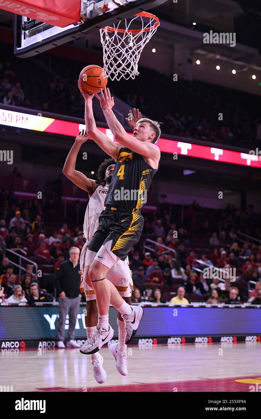 LOS ANGELES, CA - JANUARY 14: Iowa Hawkeyes guard Josh Dix (4) goes up ...