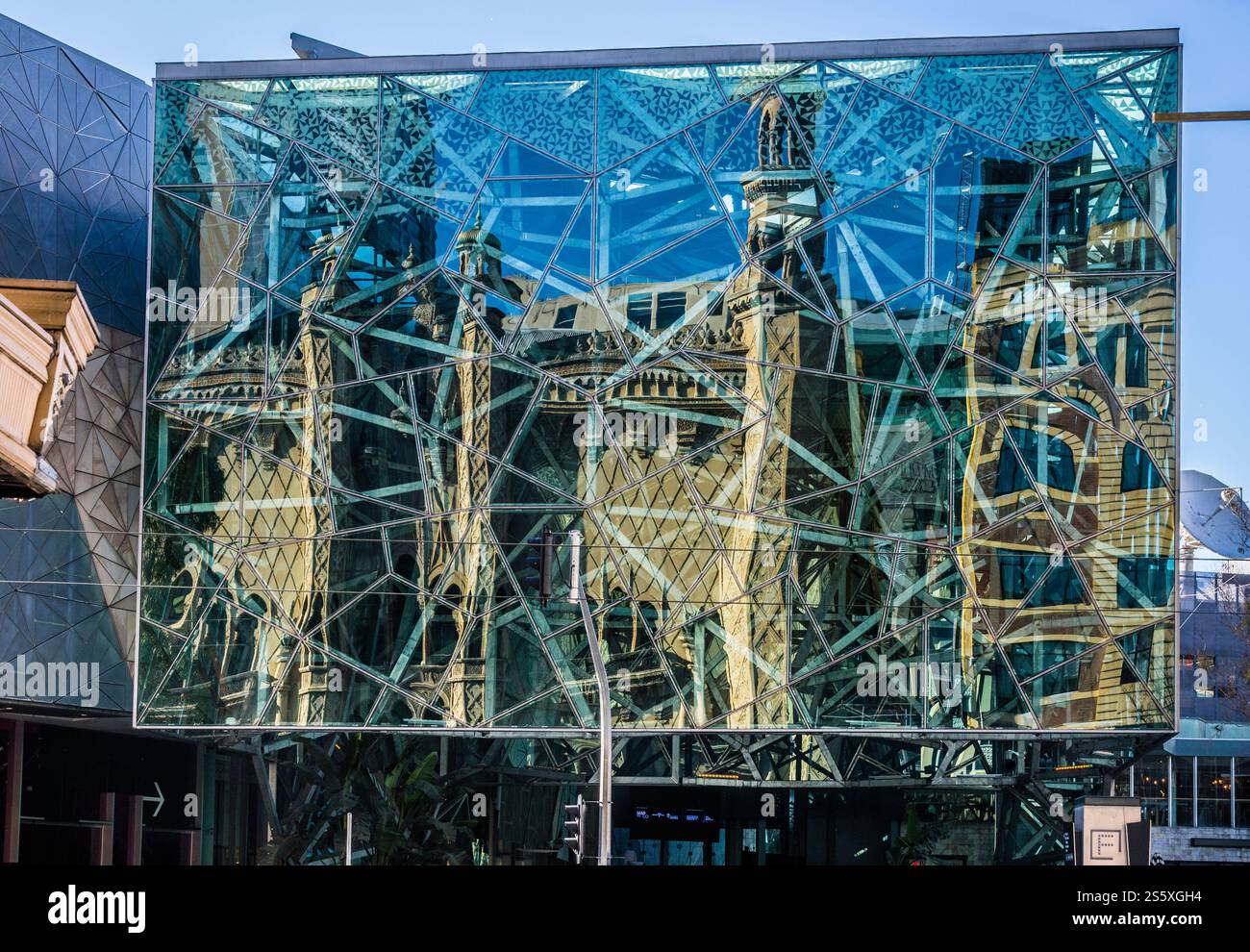 the Moorish Revival architecture of the Forum Theatre reflecting in the ...