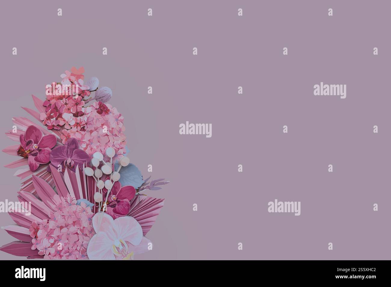 A stunning floral arrangement of pink and purple hues featuring orchids ...