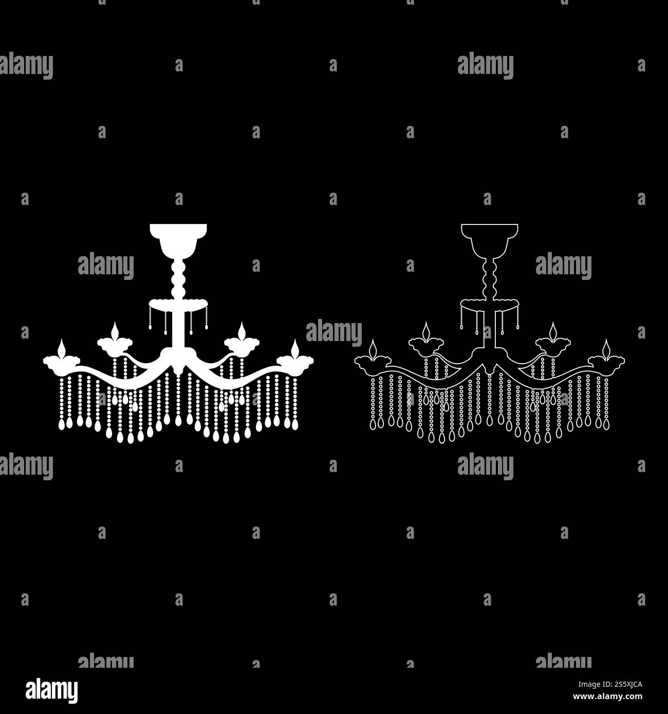 Chandelier icon outline set white color vector illustration flat style ...