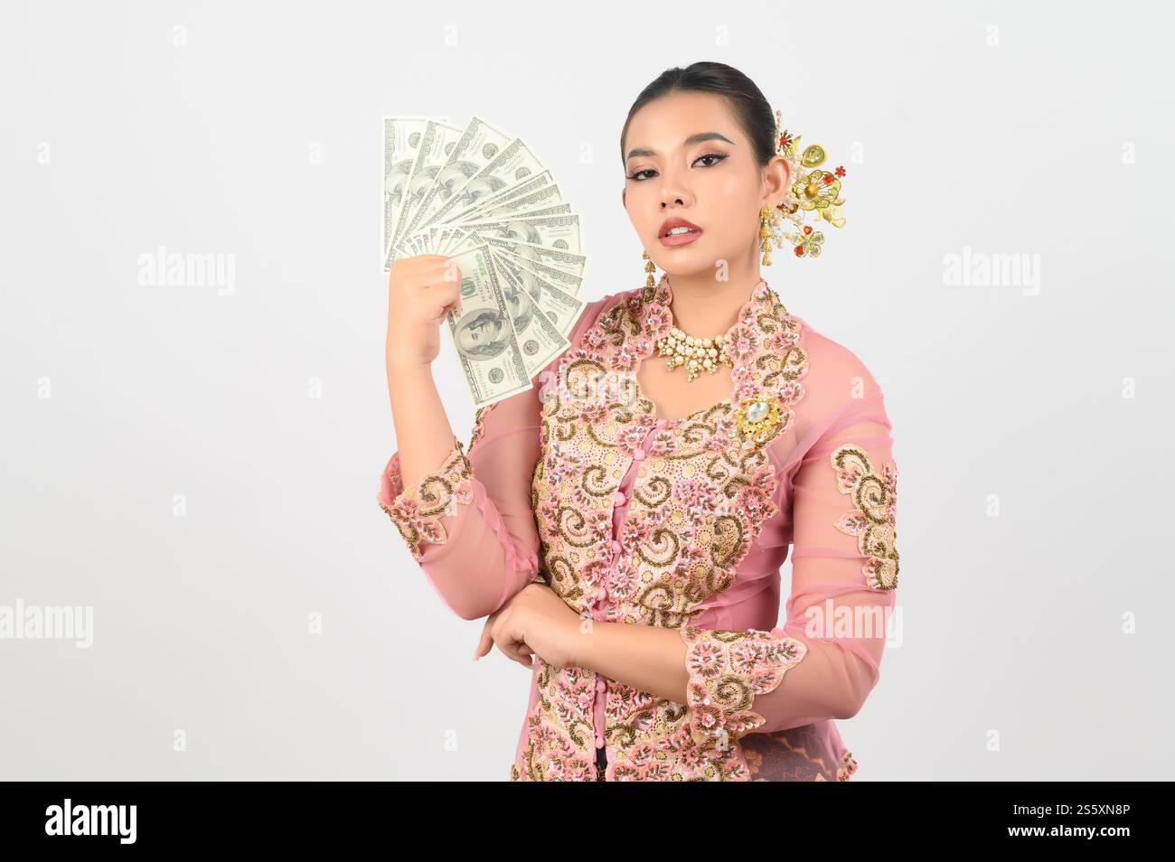 Young beautiful woman dress up in local culture in southern region ...