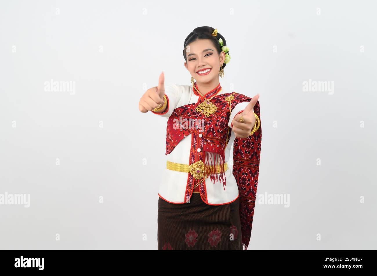 Portrait young pretty woman dress up in beautiful local culture in ...