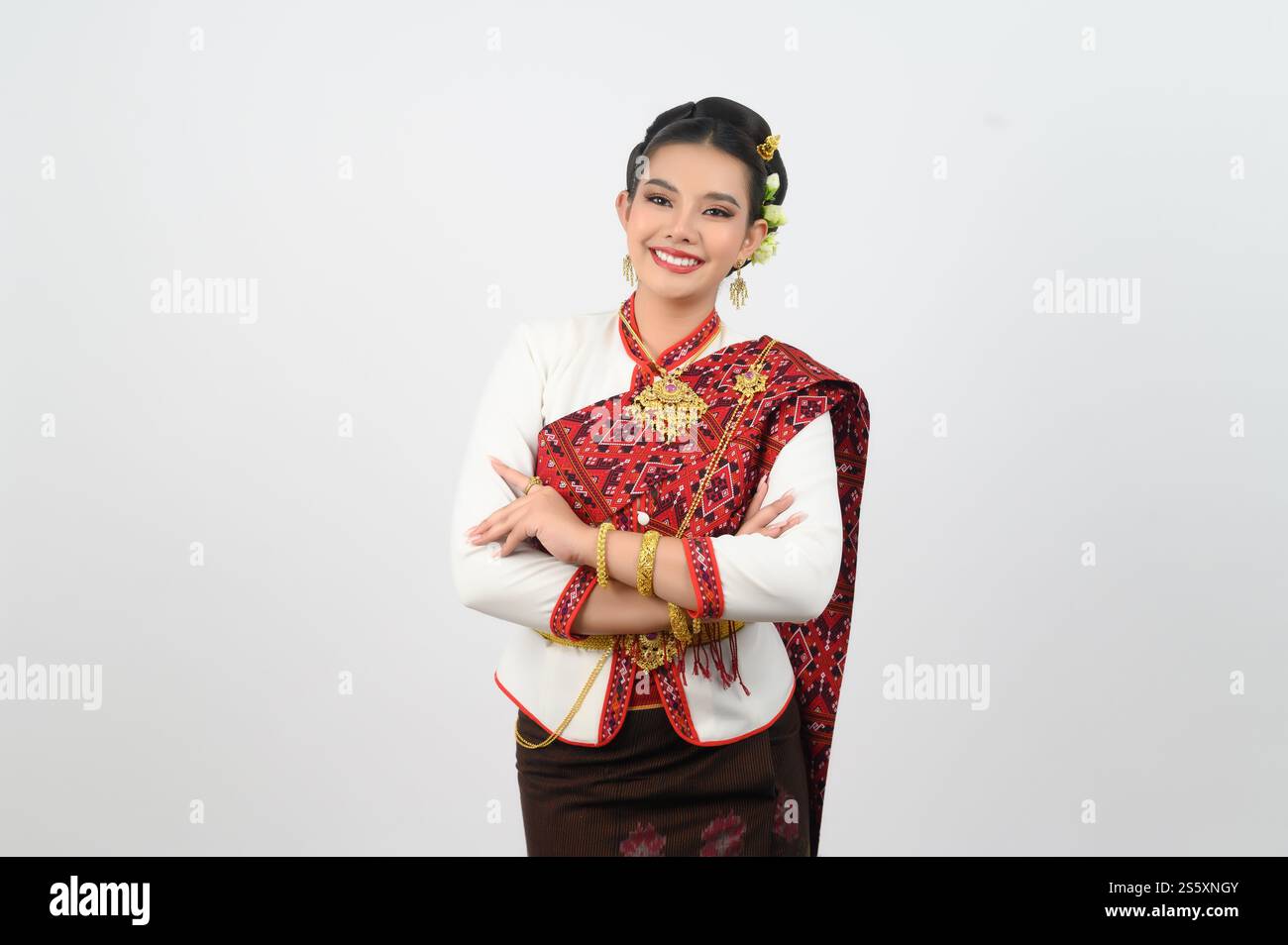 Portrait Young pretty woman dress up in beautiful local culture in ...
