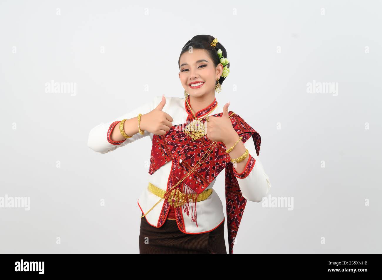 Portrait young pretty woman dress up in beautiful local culture in ...