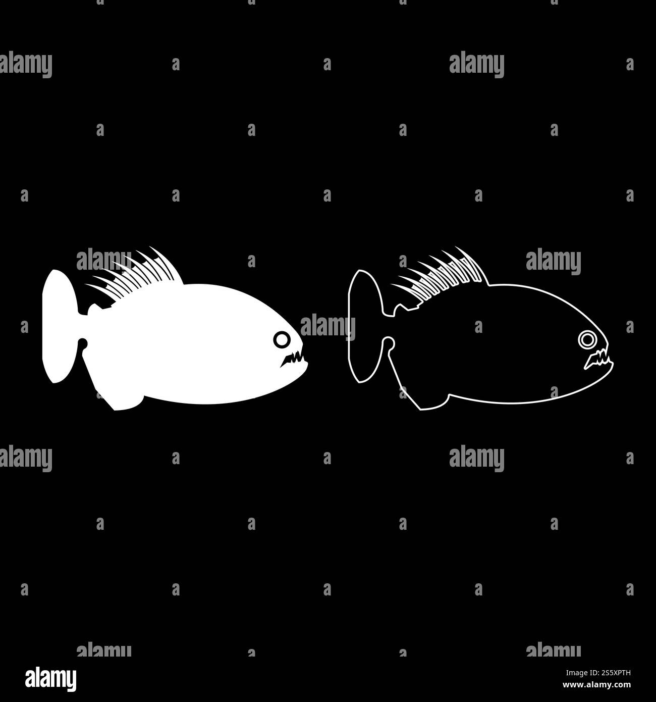 Piranha angry fish icon outline set white color vector illustration ...