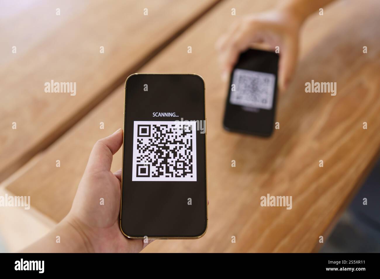 Qr code payment. E wallet. Man scanning tag accepted generate digital pay without money.scanning ...