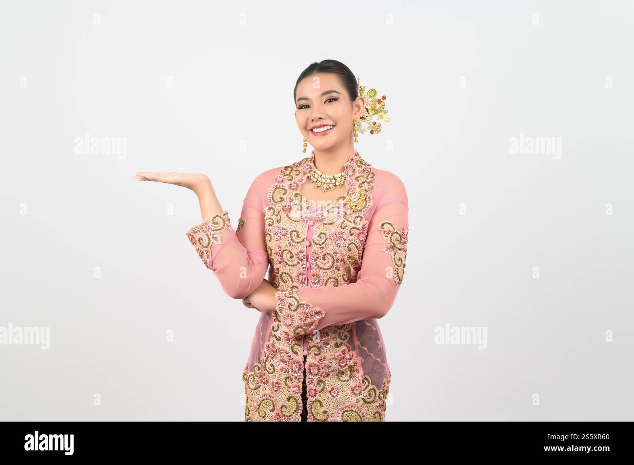 Portrait Young beautiful woman dress up in local culture in southern ...