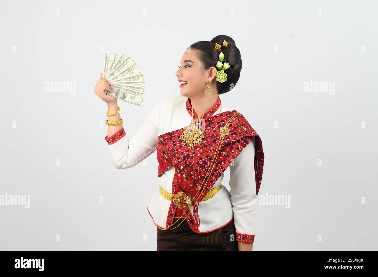 portrait Young pretty woman dress up in beautiful local culture in ...