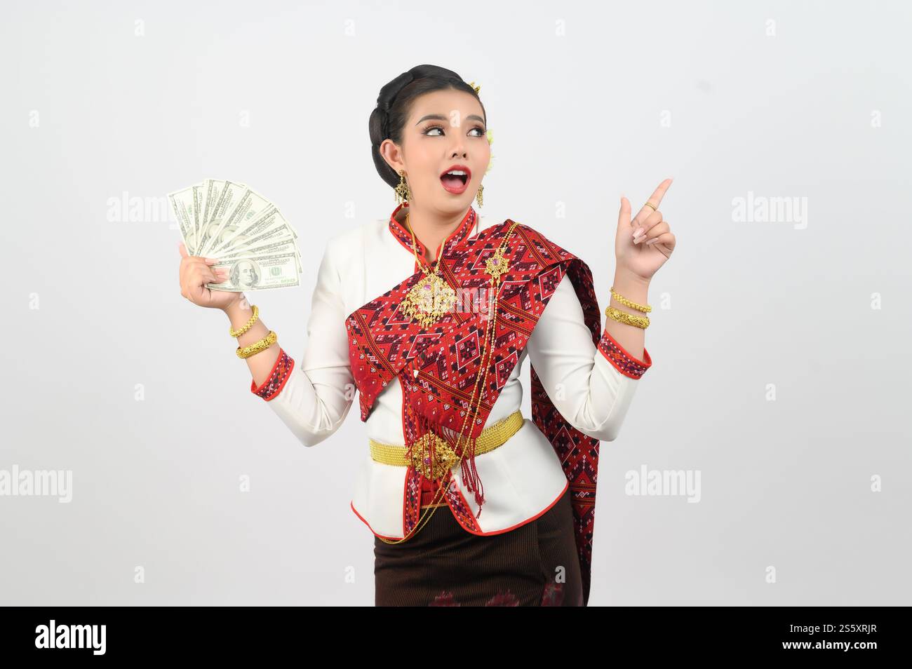 portrait Young pretty woman dress up in beautiful local culture in ...