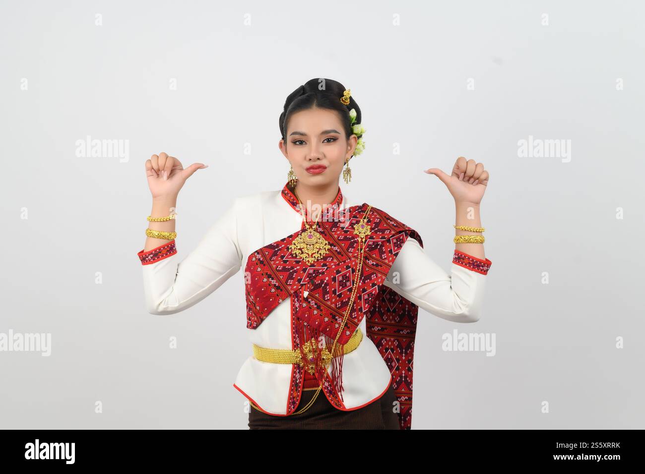 Portrait young pretty woman dress up in beautiful local culture in ...