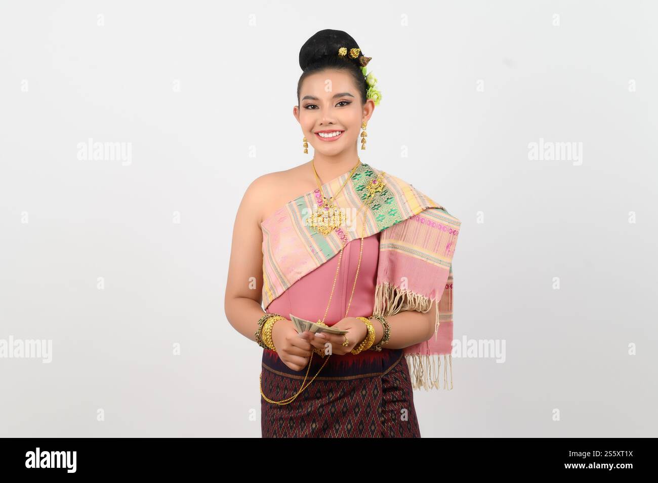 Portrait of Young woman in Thai Northern Traditional Clothing with ...