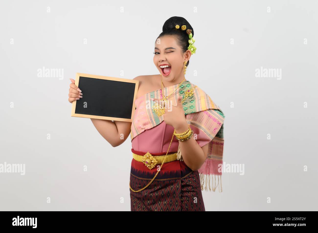 portrait Young pretty woman dress up in beautiful local culture in ...