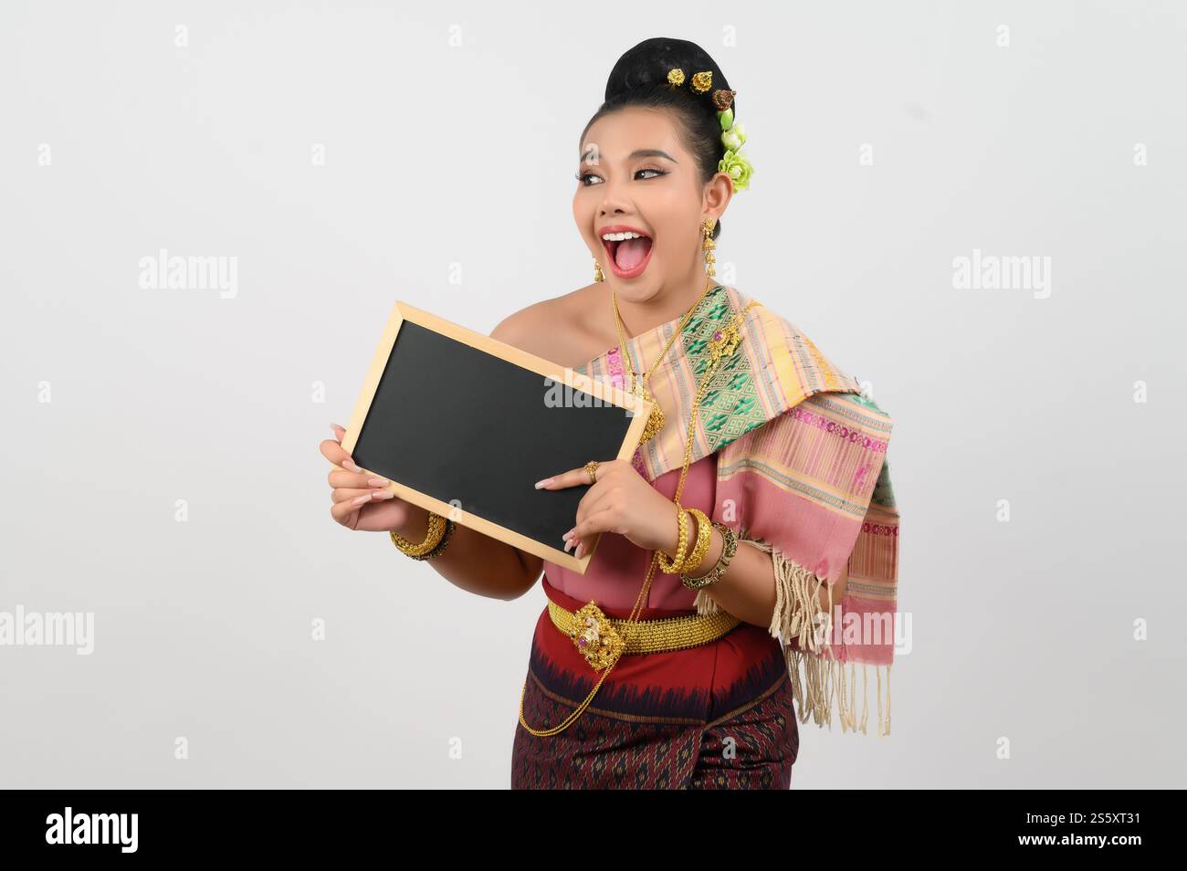 portrait Young pretty woman dress up in beautiful local culture in ...