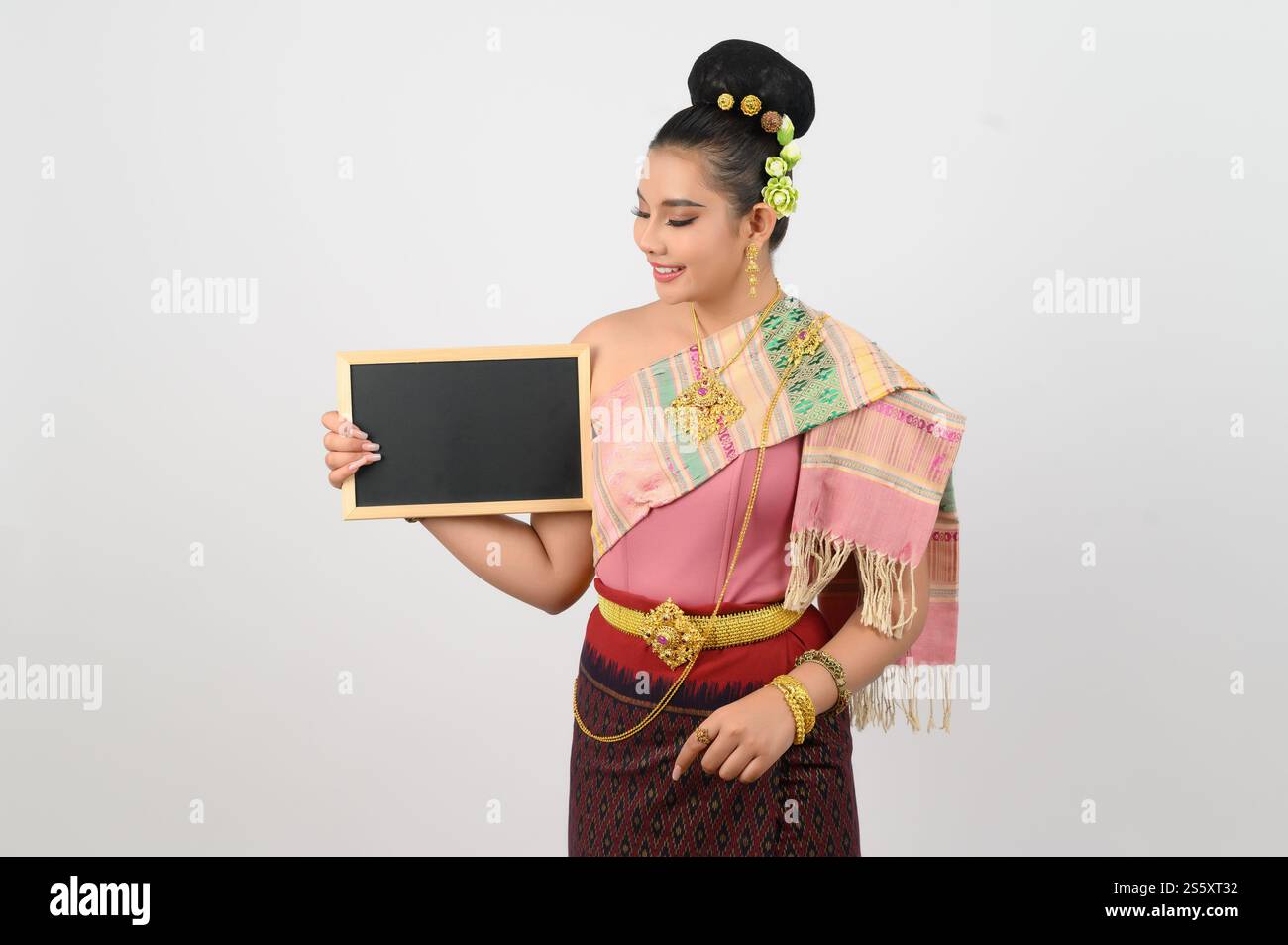 portrait Young pretty woman dress up in beautiful local culture in ...