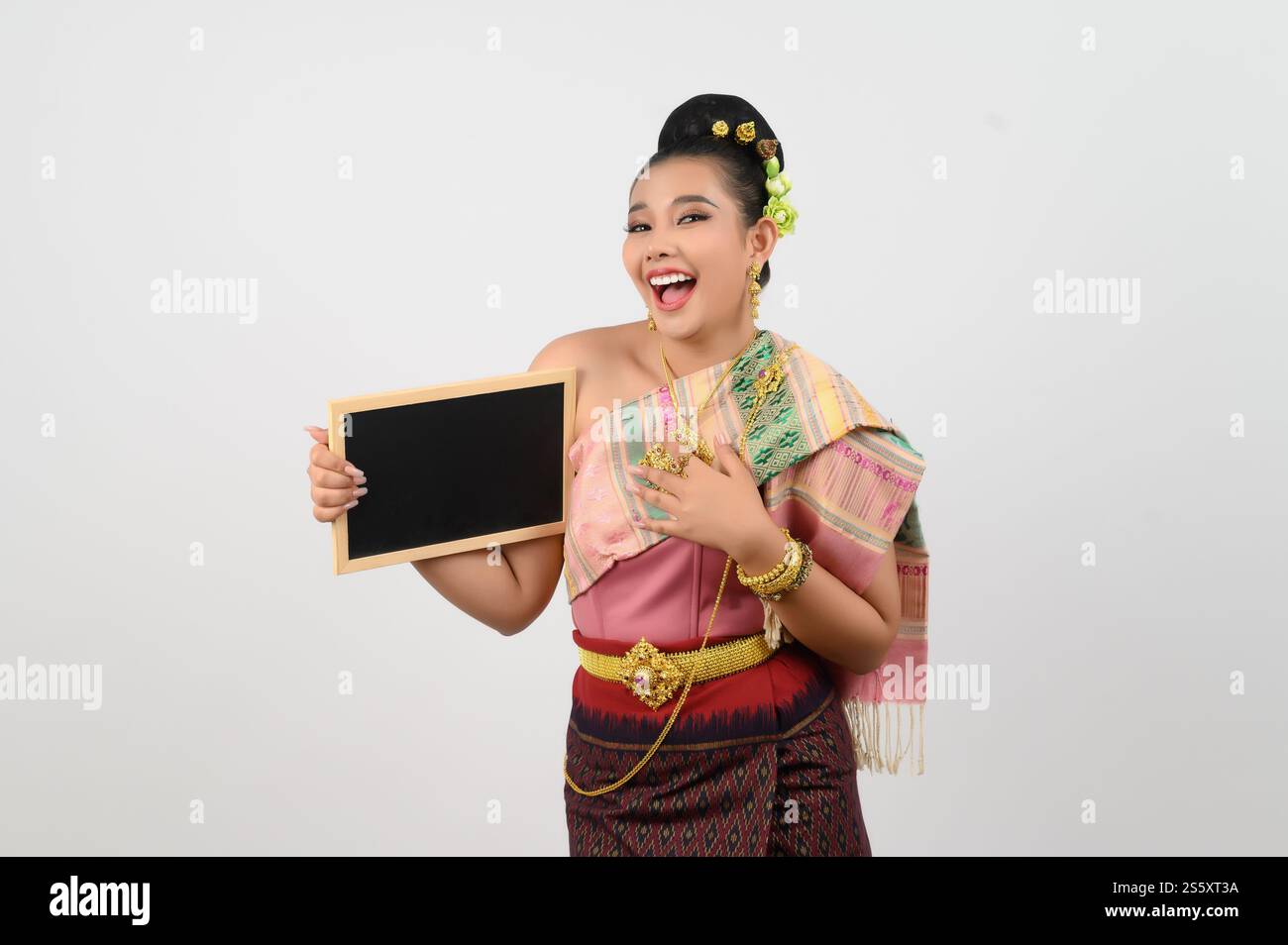 portrait Young pretty woman dress up in beautiful local culture in ...