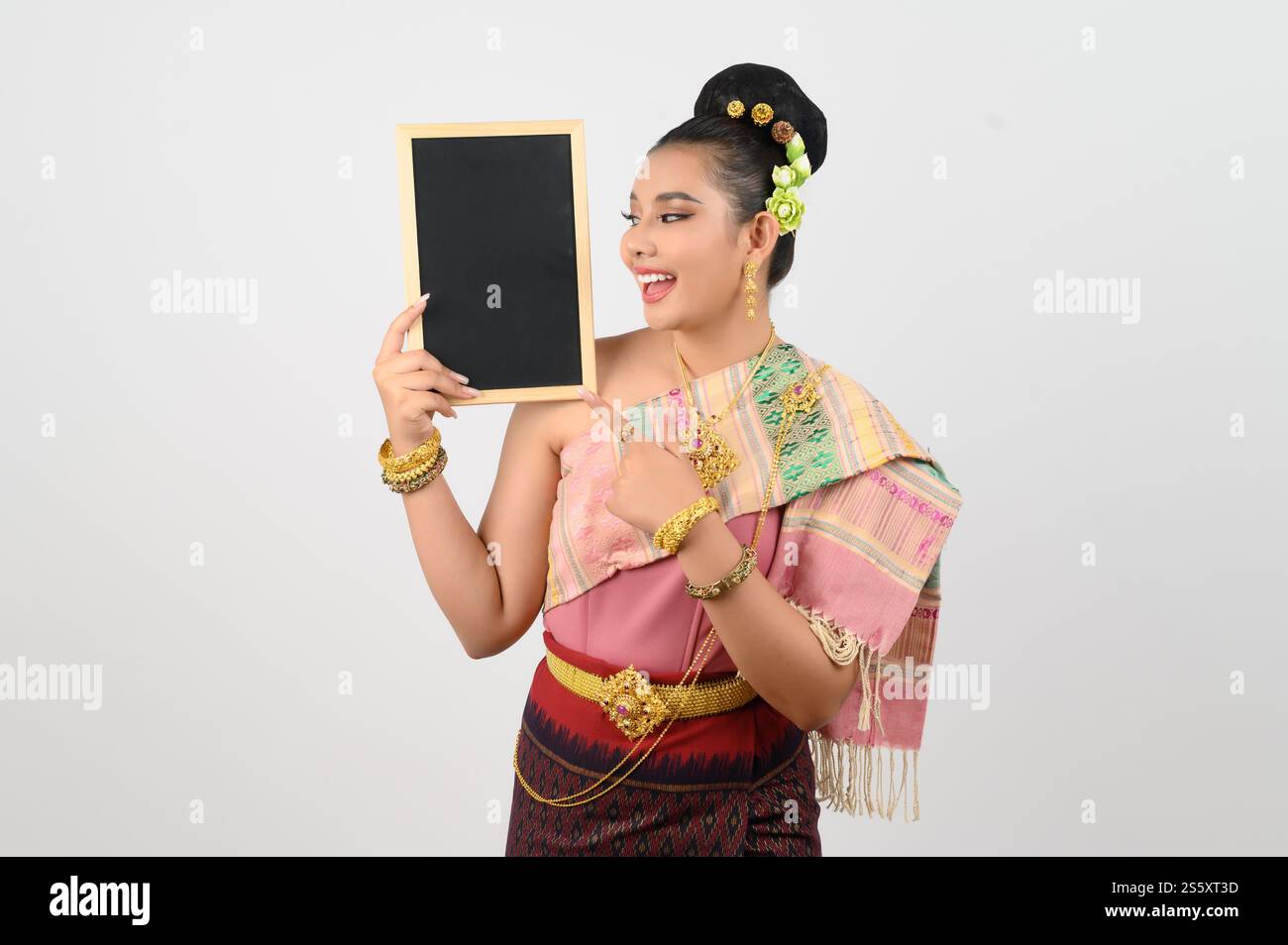 portrait Young pretty woman dress up in beautiful local culture in ...