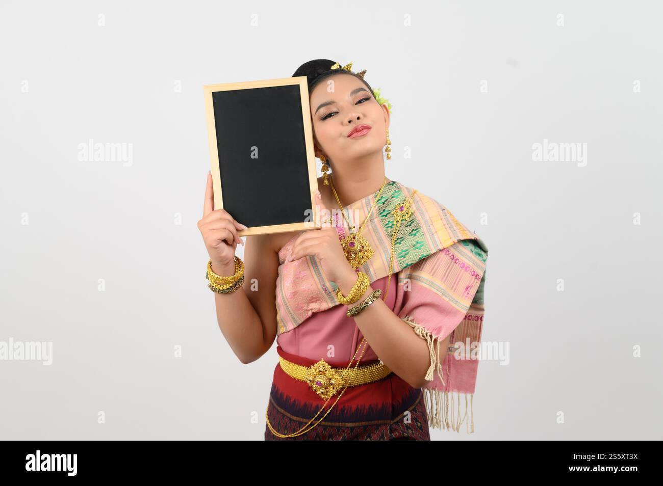 portrait Young pretty woman dress up in beautiful local culture in ...