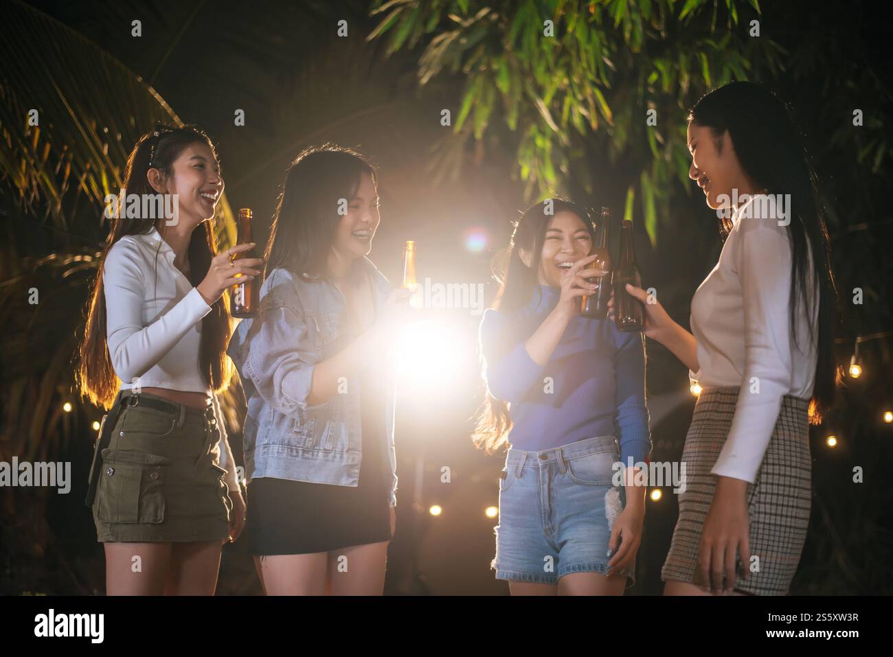 Portrait of Happy Asian friends having dinner party together - Young ...