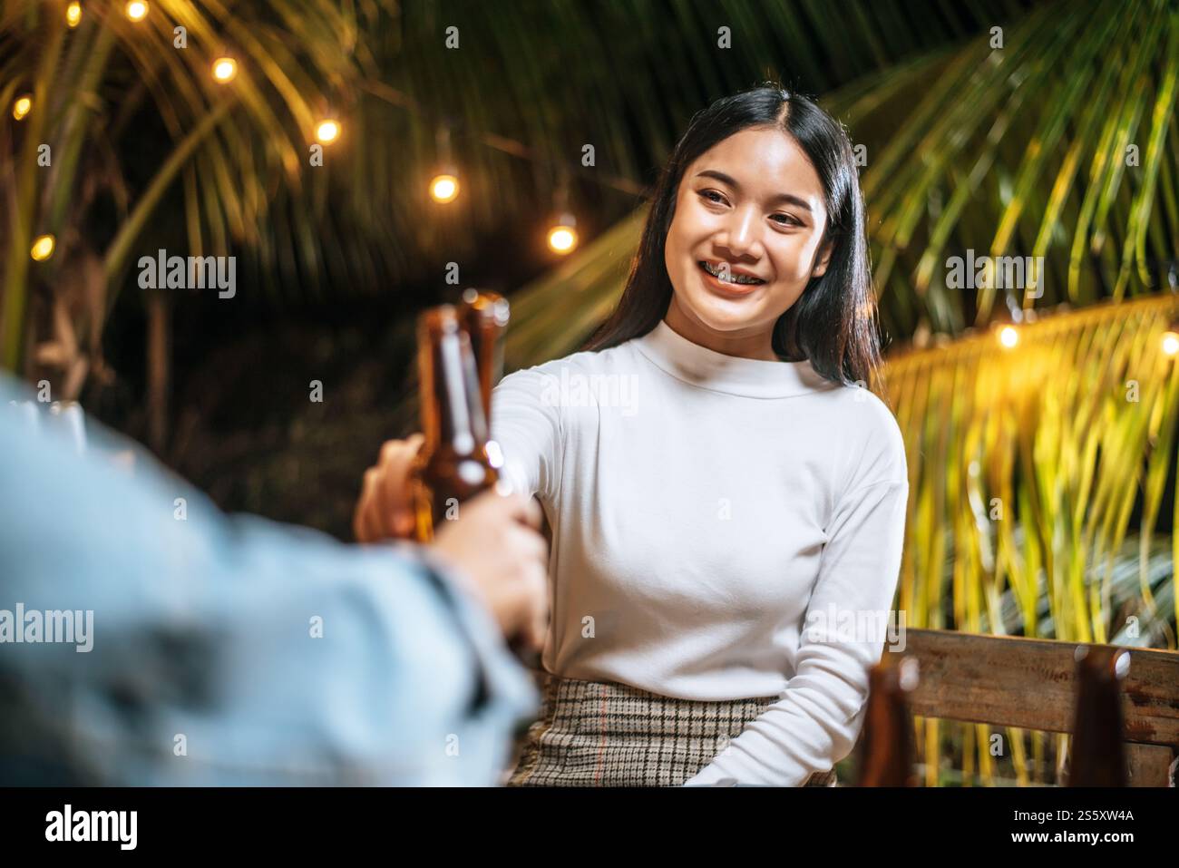Portrait of Happy Asian friends having dinner party together - Young ...
