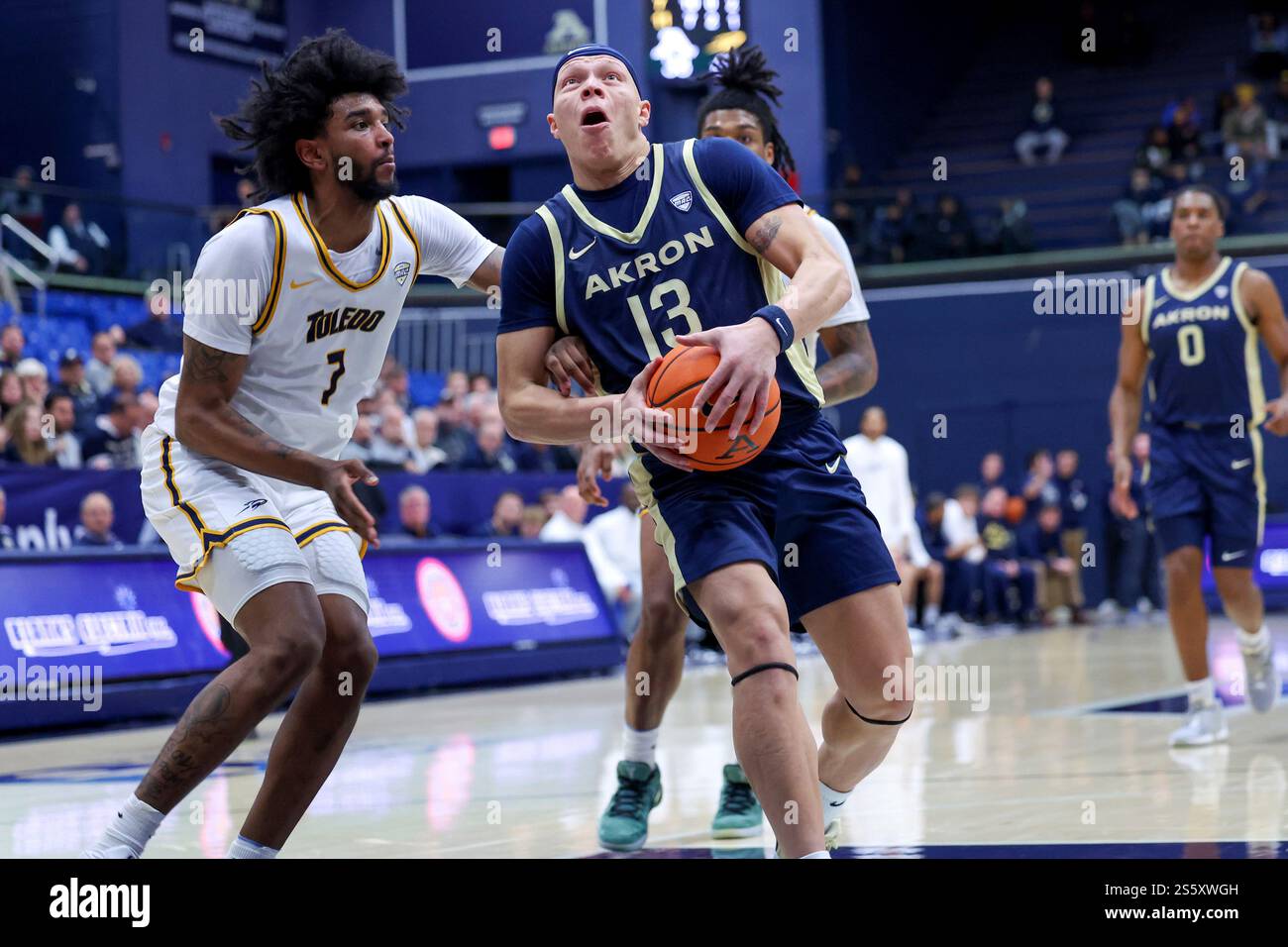 AKRON, OH - JANUARY 14: Akron Zips guard Isaiah Gray (13) drives to the ...