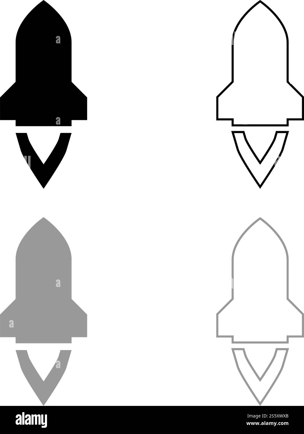 Rocket with flame in flying Spaceship launching Space exploration War ...