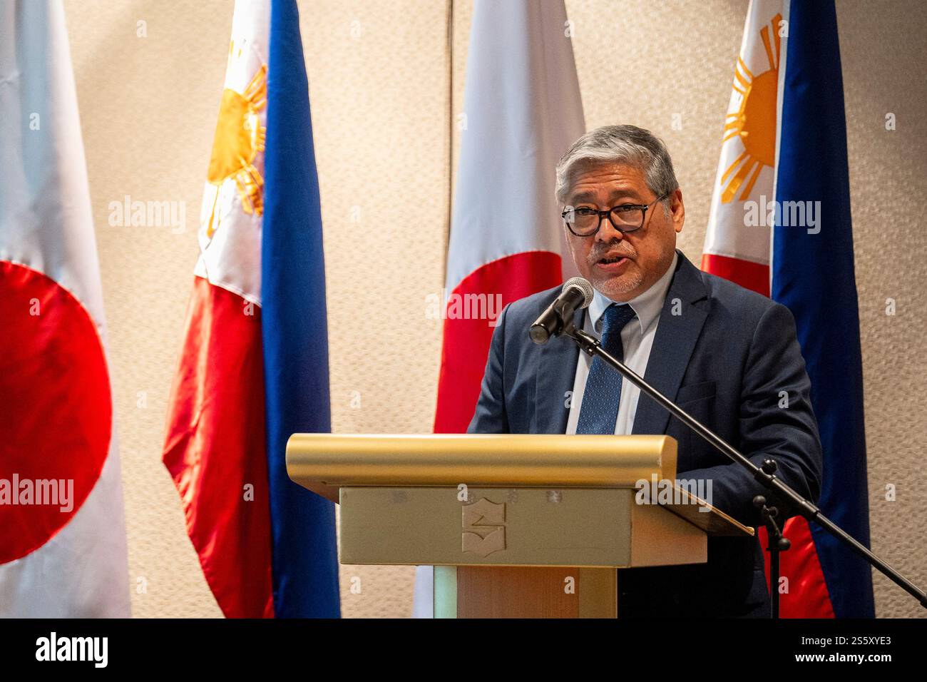 Philippine Foreign Secretary Enrique Manalo speaks during a joint press ...