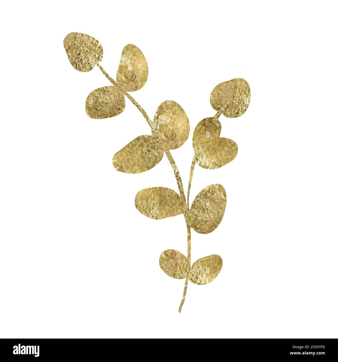 Golden branch of plant with rounded leaves, handmade digital ...