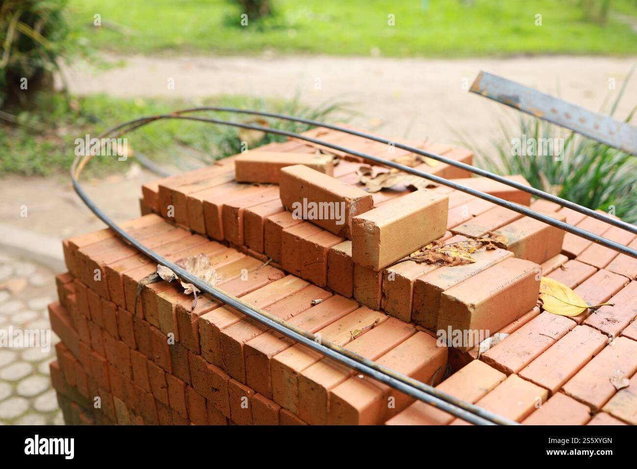 Pallet a red brick building material stack of new red bricks for ...