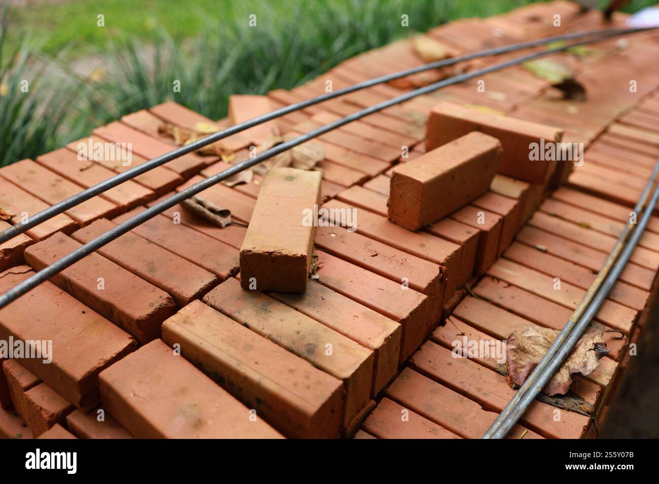 Pallet a red brick building material stack of new red bricks for ...