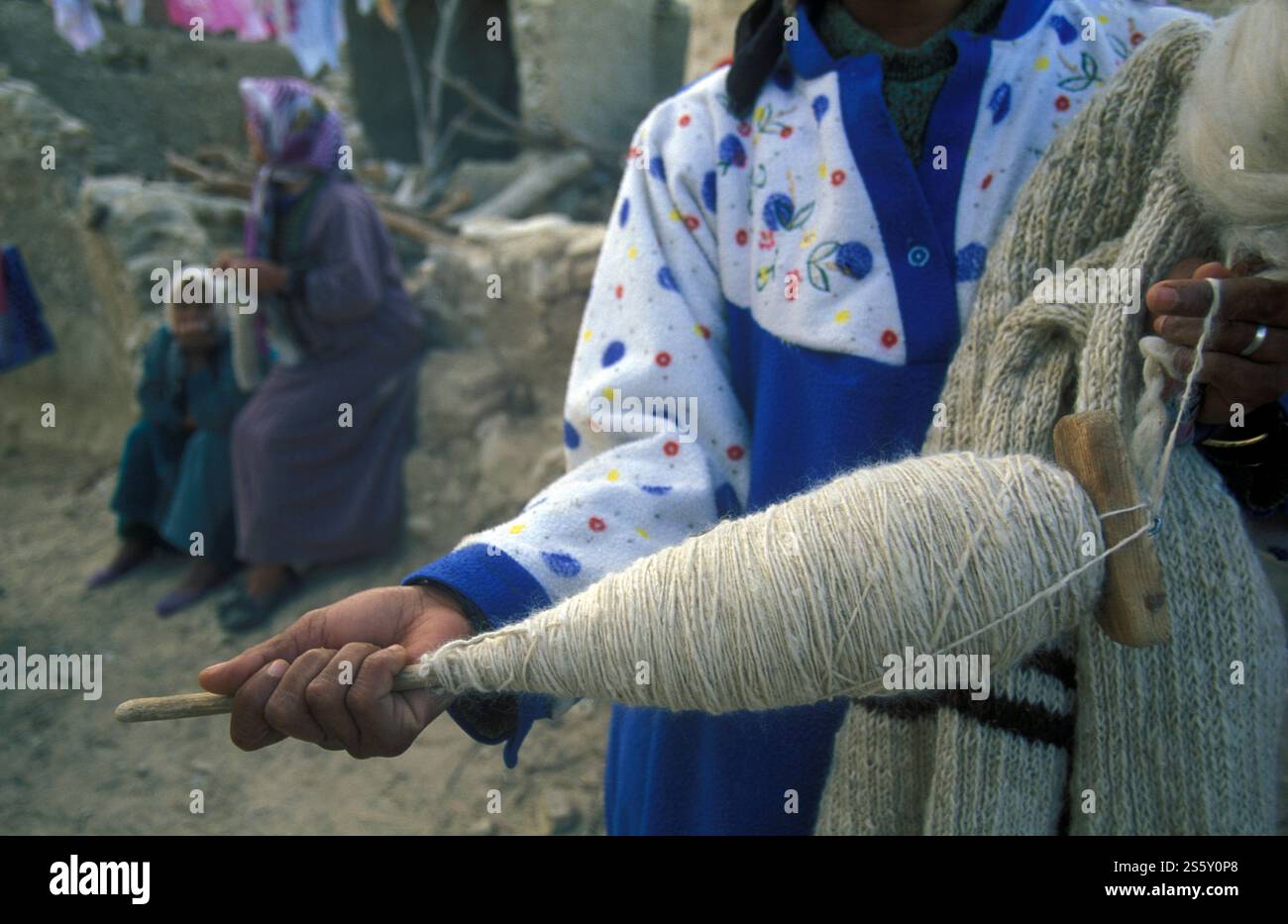 a Women is spin wool in the town and Oasis of Farafra in the Libyan or ...