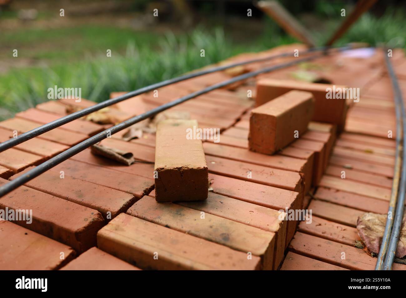 Pallet a red brick building material stack of new red bricks for ...