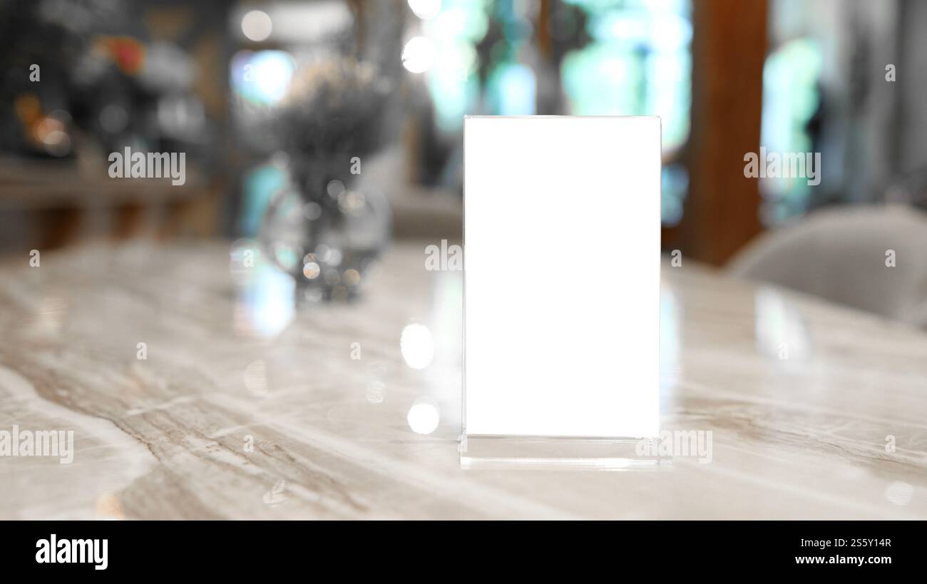 Restaurant cafe menu. Menu frame standing on wood table in Bar ...