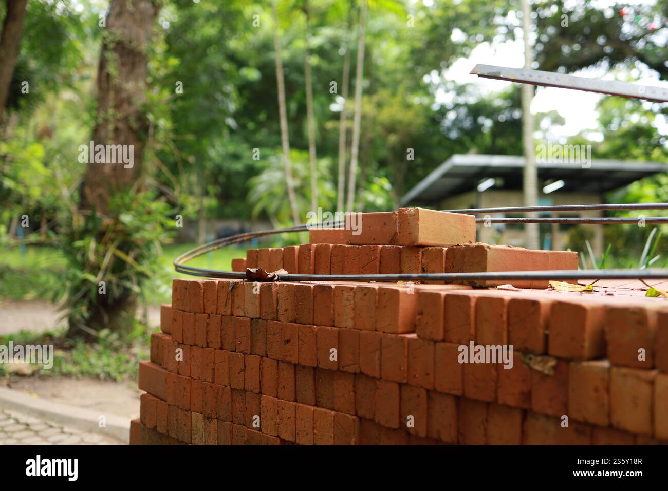 Pallet a red brick building material stack of new red bricks for ...