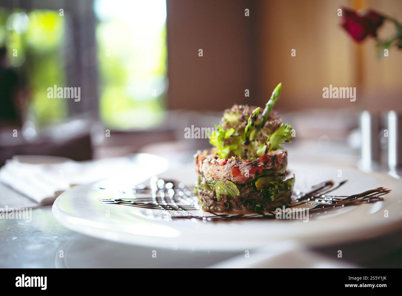 Luxury table settings for fine dining served and decorated table with ...