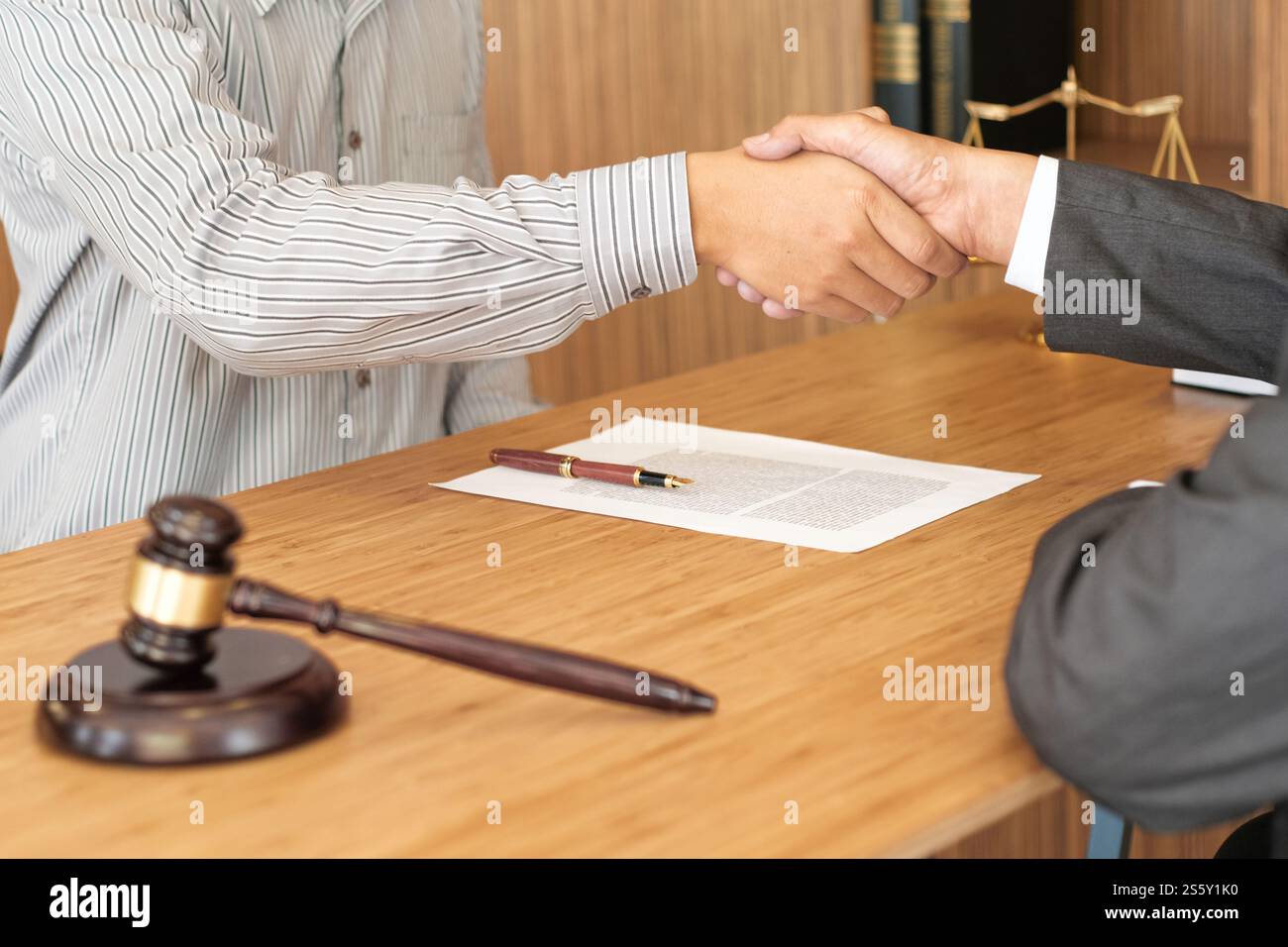 Female lawyer handshake with client. Business partnership meeting ...