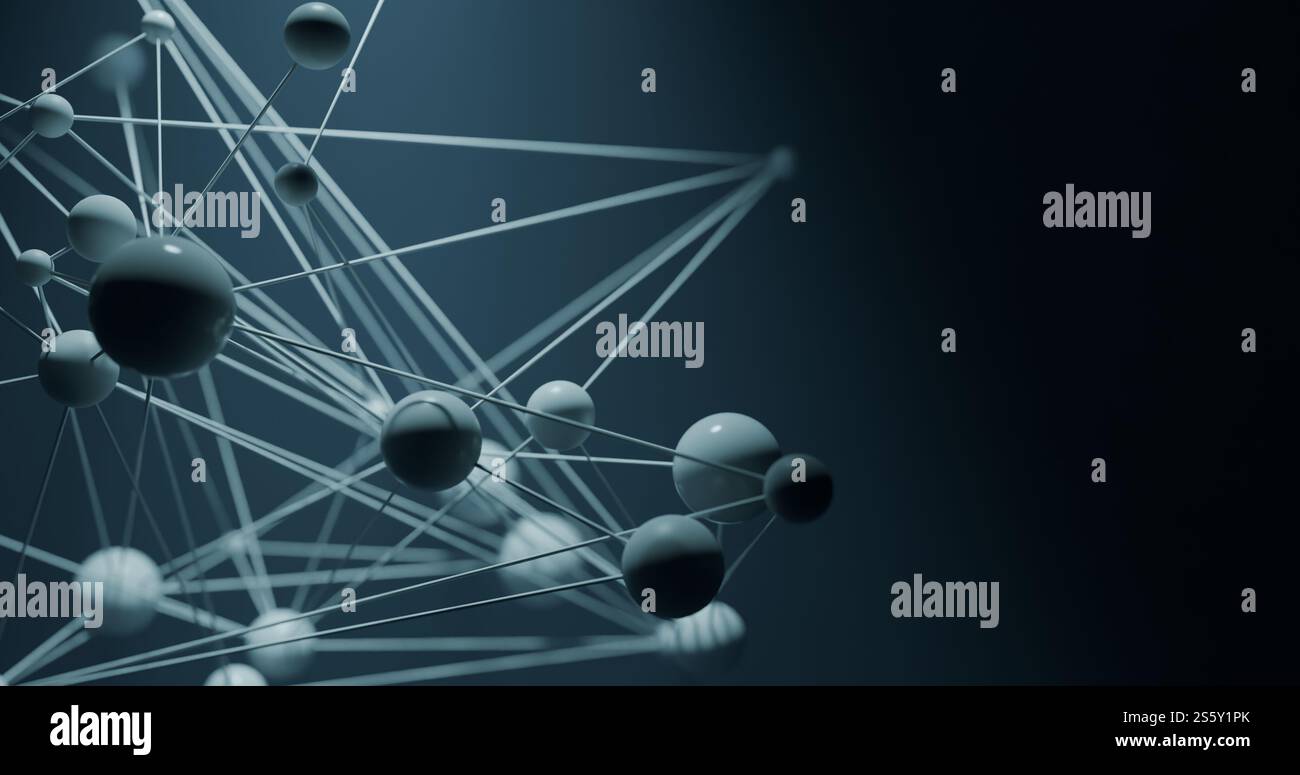 A close up of a bunch of spheres connected by strings. The spheres are ...