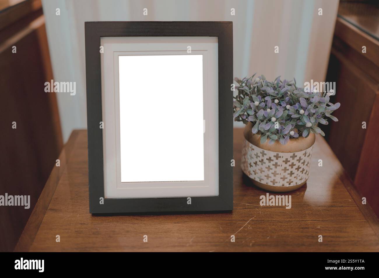 Restaurant cafe menu. Menu frame standing on wood table in Bar ...
