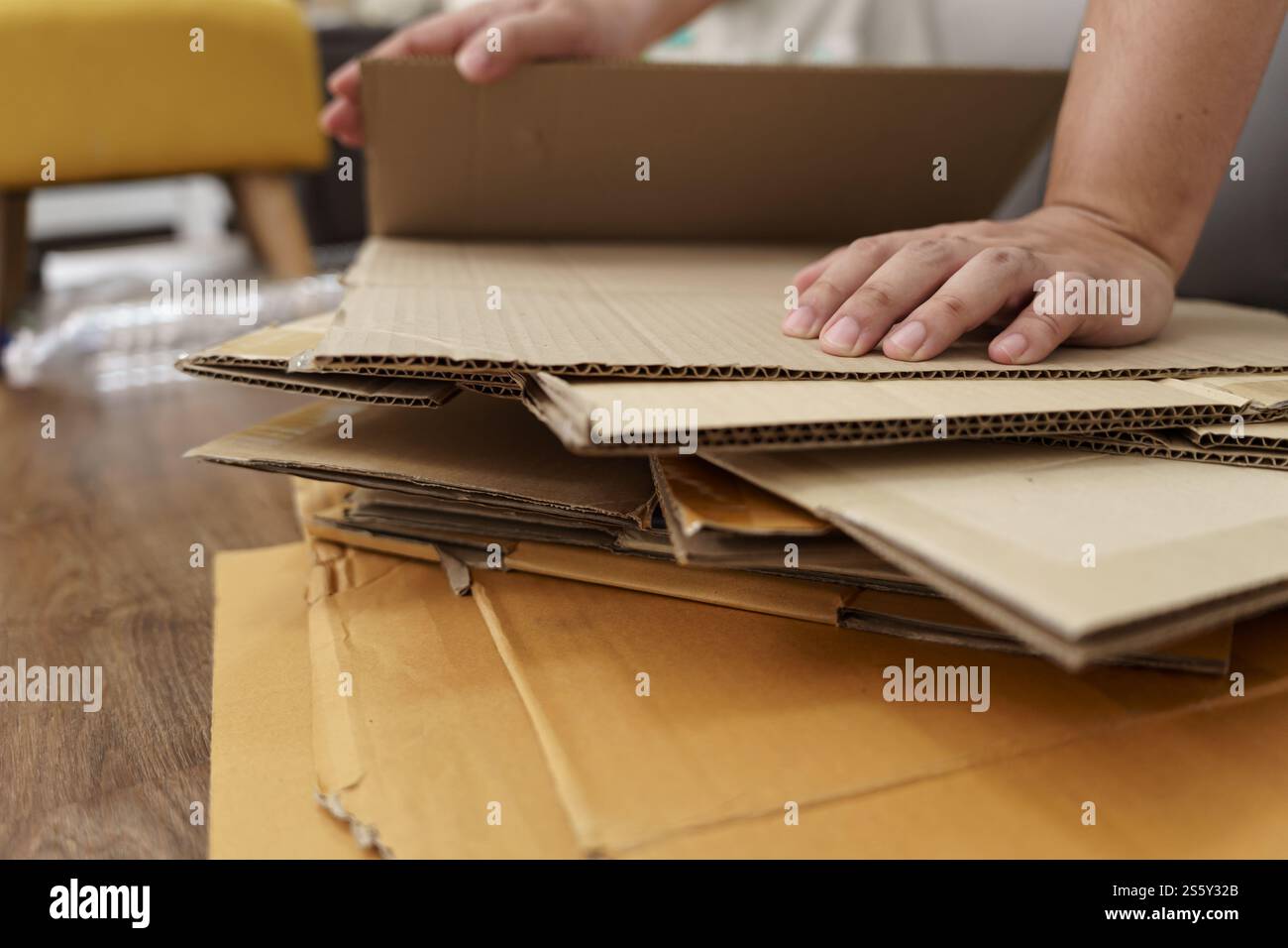 Home recycle eco zero waste concept Man using recycle paper box ...