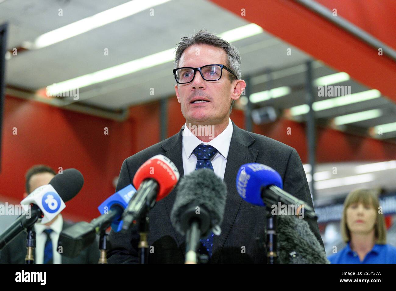 Sydney Trains Chief Executive Matt Longland speaks to the media at ...