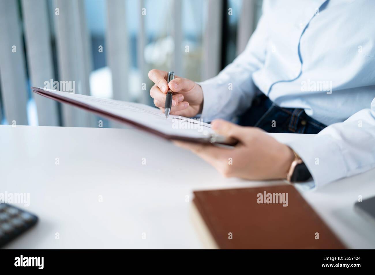 Portrait of Asian Business woman working from office taking reading and ...