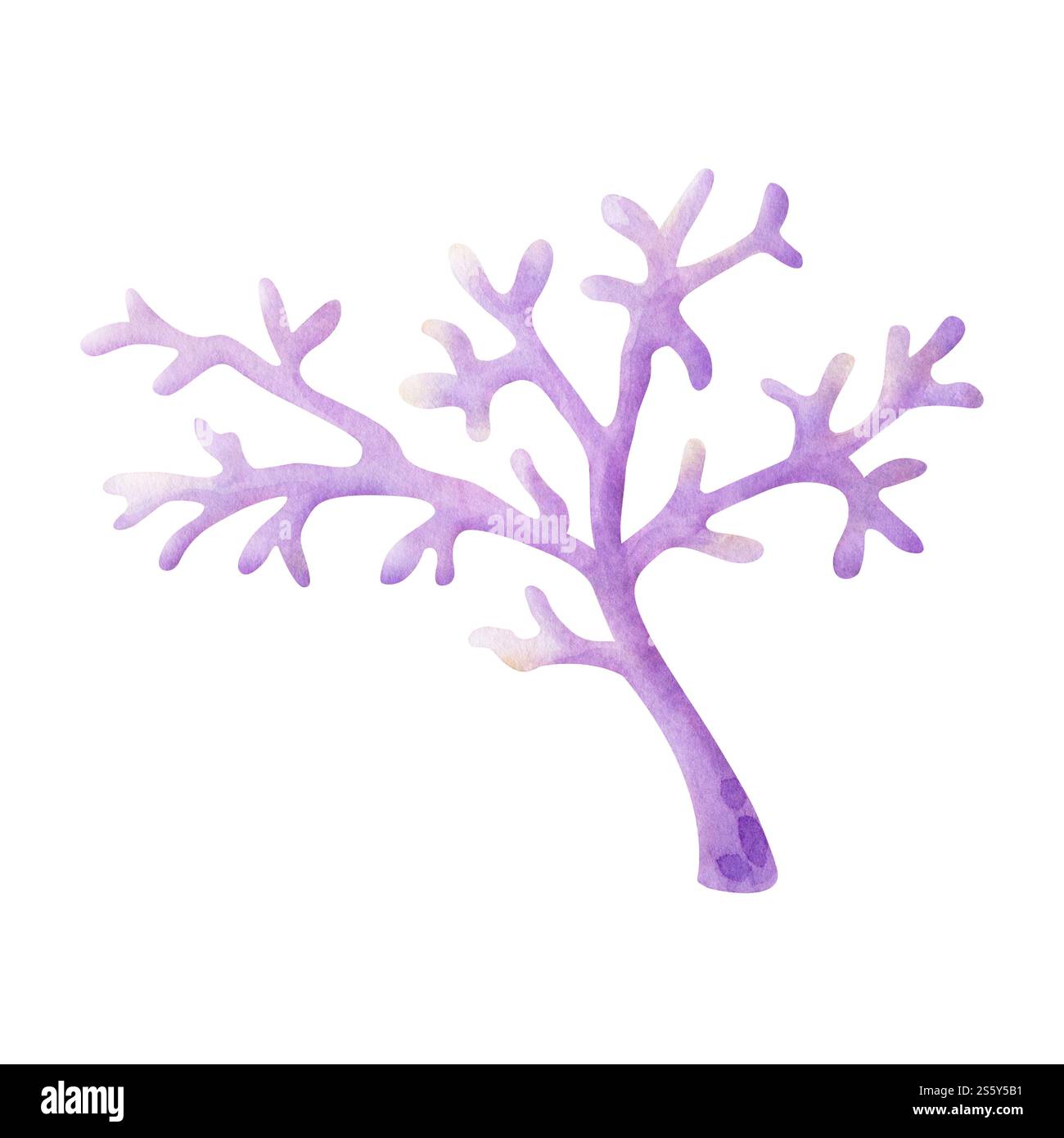 Coral in pastel lilac color watercolor isolated illustration in cartoon style. Sketch of marine ...