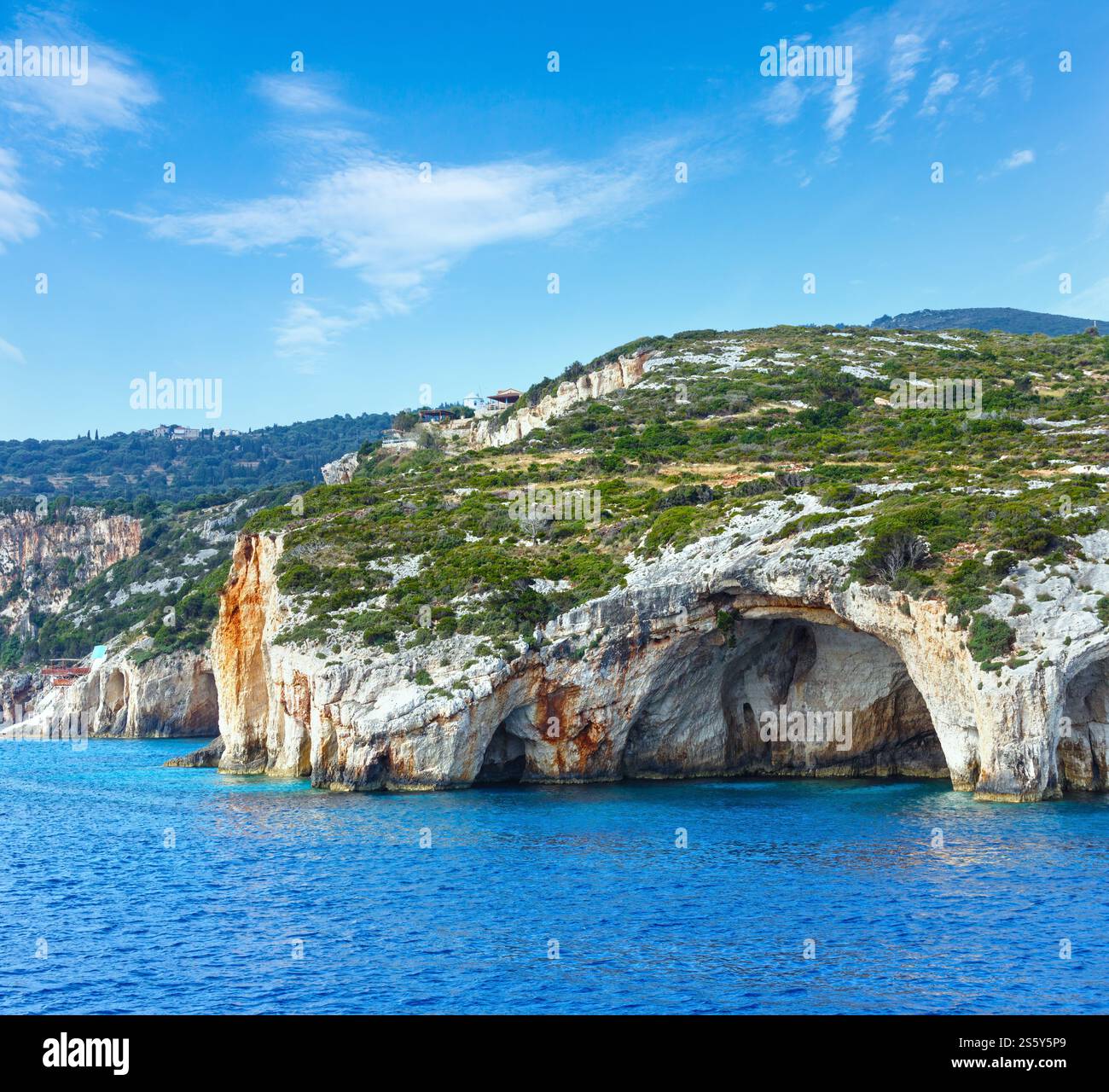 View of Blue Caves from ferry (Zakynthos, Greece, Cape Skinari Stock ...
