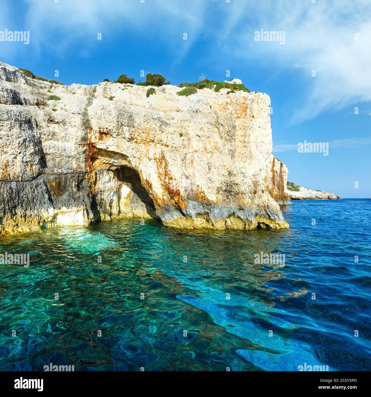 View of Blue Caves from boat (Zakynthos, Greece, Cape Skinari Stock ...