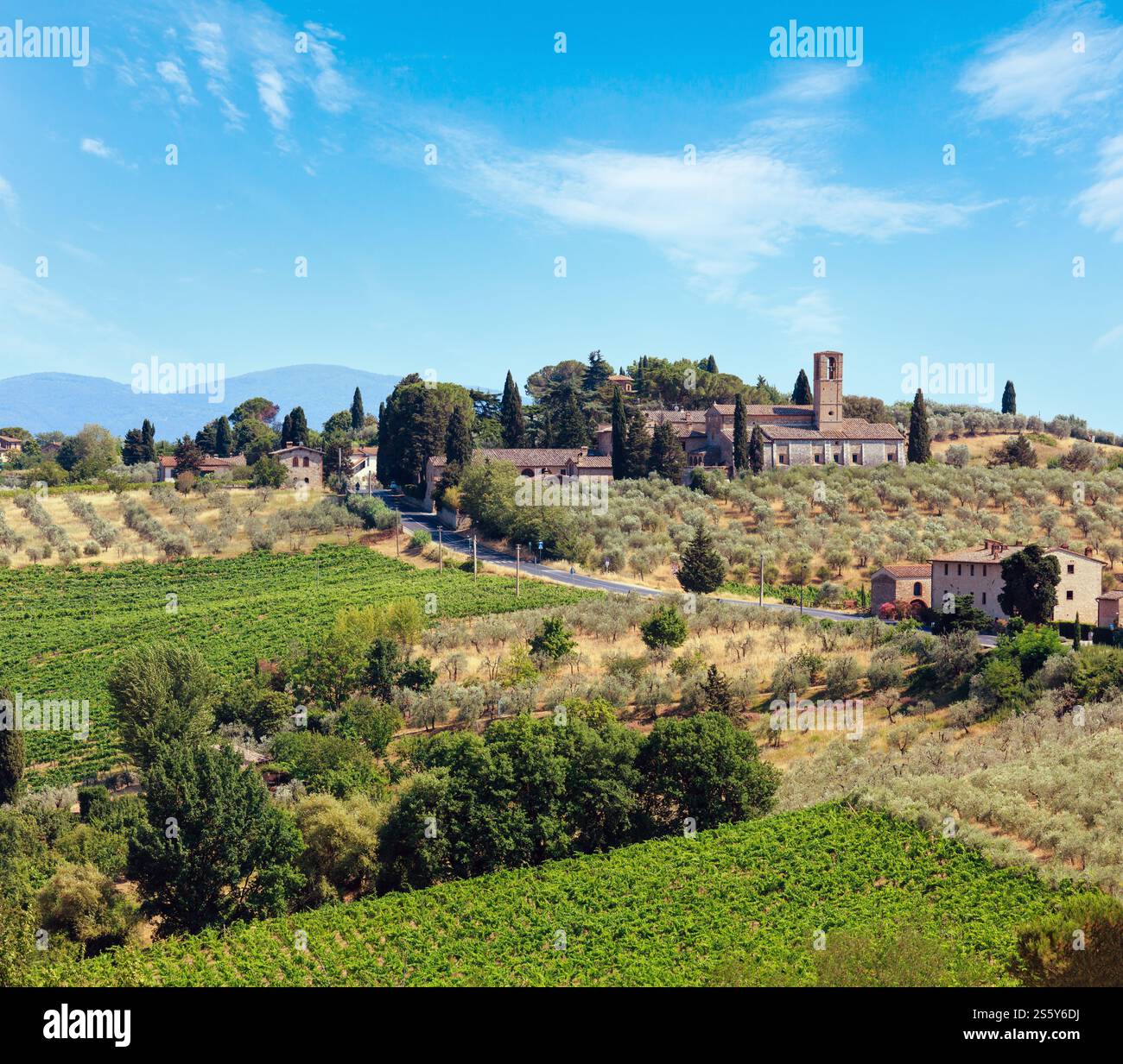 Beautiful Tuscany summer countryside landscape from San Gimignano town ...