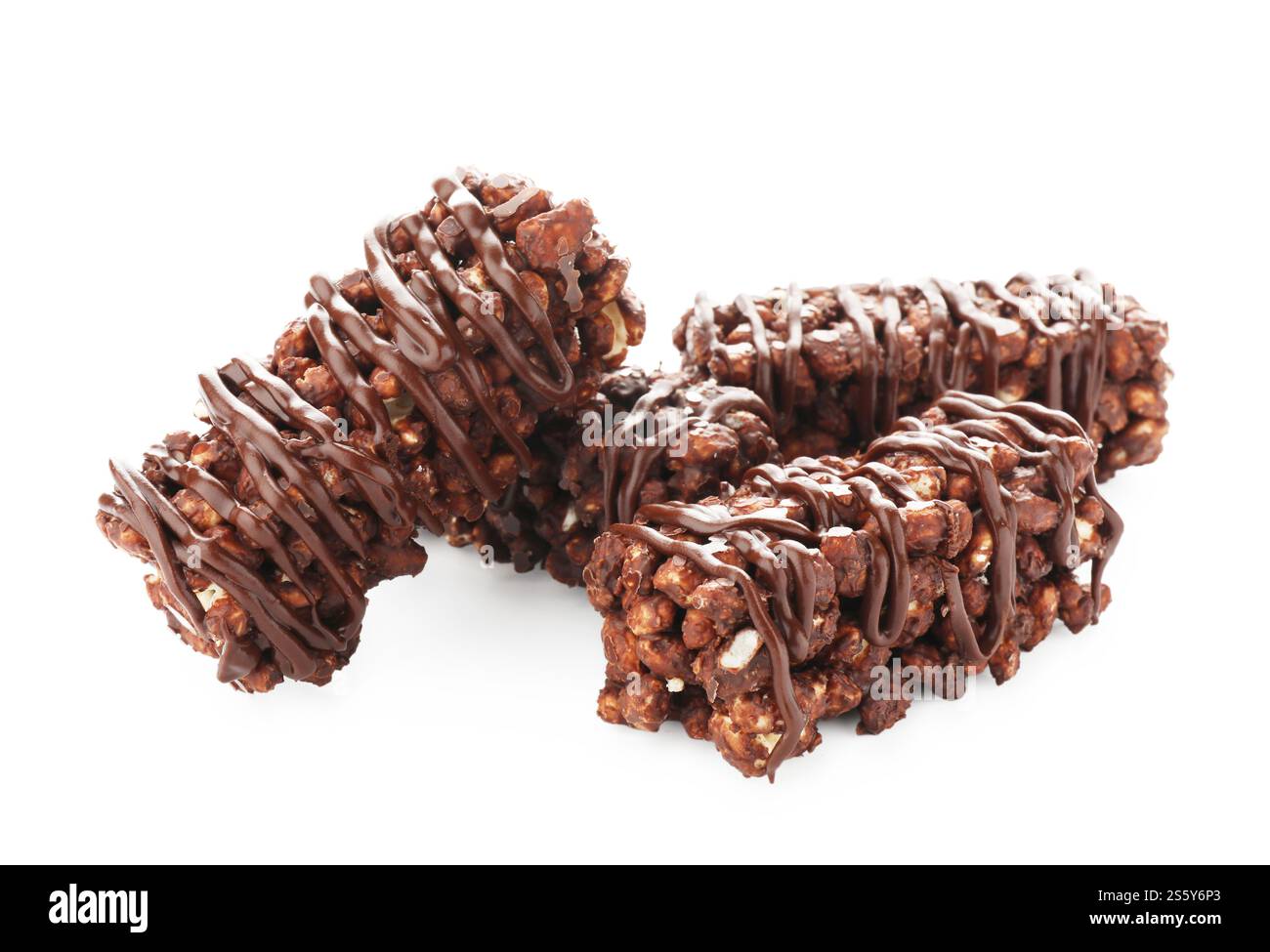 Delicious chocolate puffed rice bars isolated on white Stock Photo - Alamy