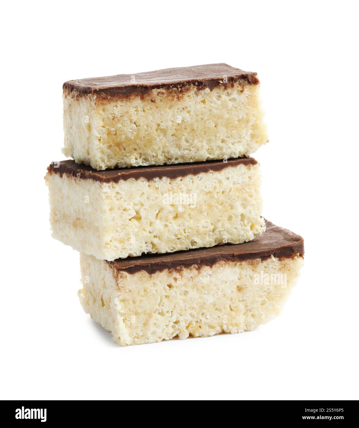 Delicious chocolate puffed rice bars isolated on white Stock Photo - Alamy