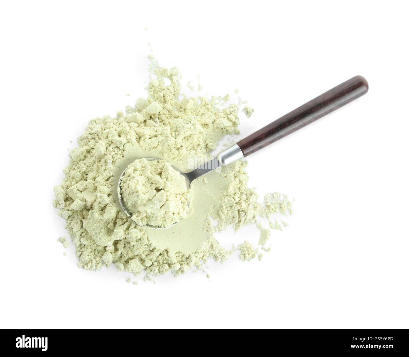 Spoon and dry wasabi powder isolated on white, top view Stock Photo - Alamy