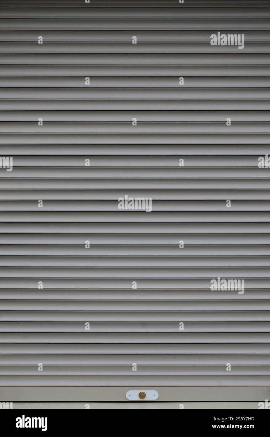 The texture of corrugated metal sheet, white or grey slide door. Old ...