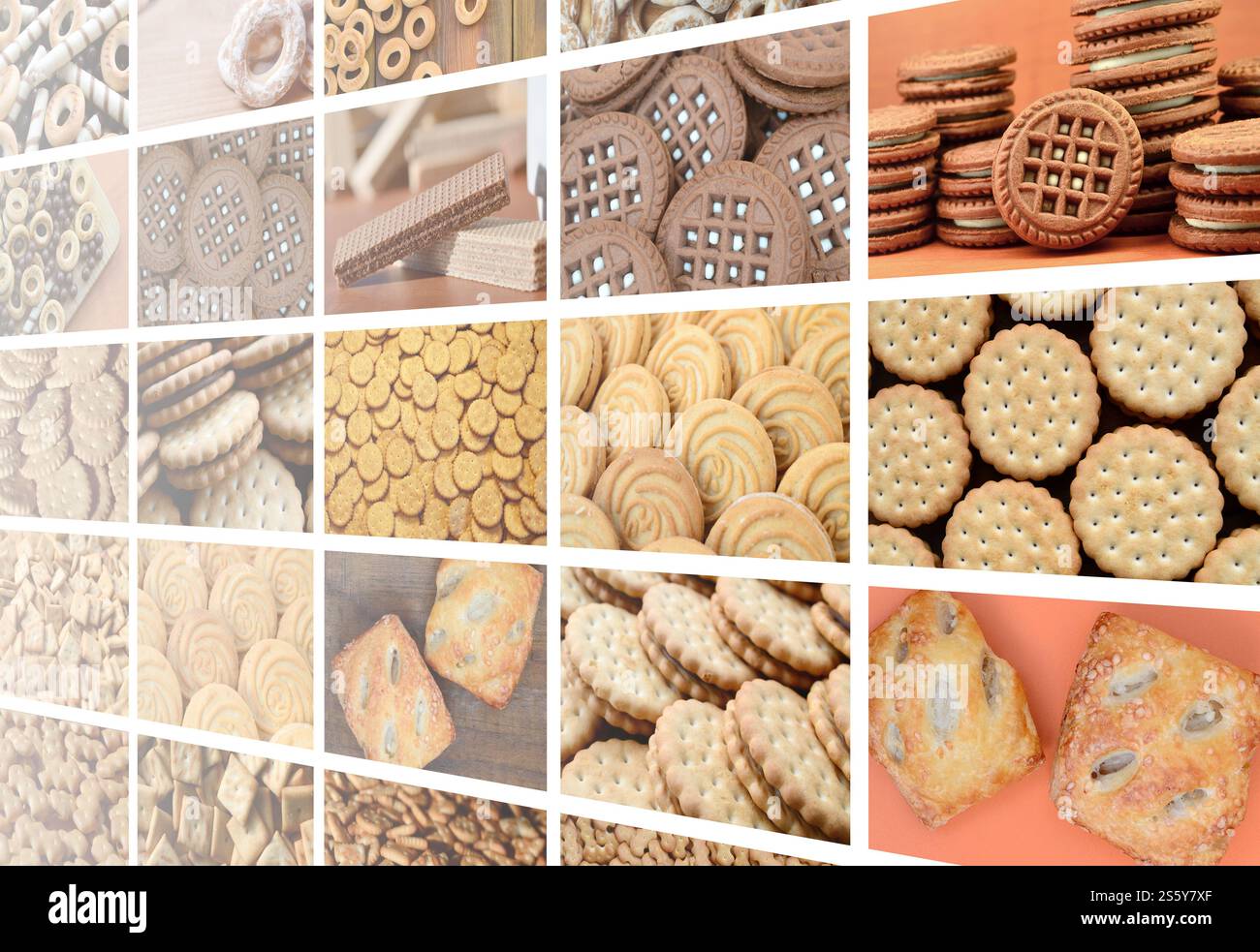A collage of many pictures with various sweets close-up. A set of ...