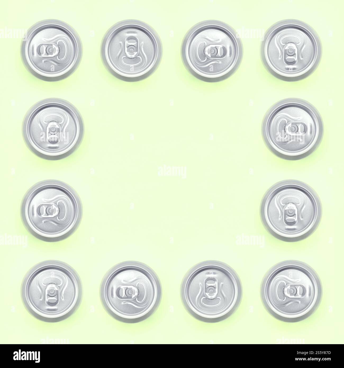 Frame of a many metallic beer cans on texture background of fashion ...